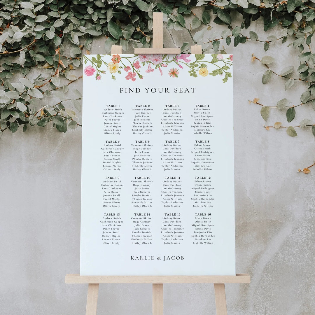 Wildflower Wedding Seating Chart, Printable Wedding Table Plan, Wedding ...