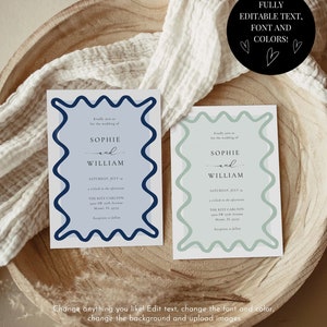 Wave Wedding Invitation Template Set, Minimalist Wedding Invitation ...