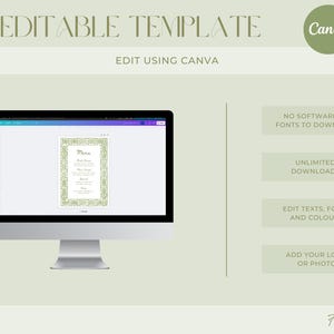 Green Watercolor Ornate Border Menu Template, Rustic Whimsical Wedding ...