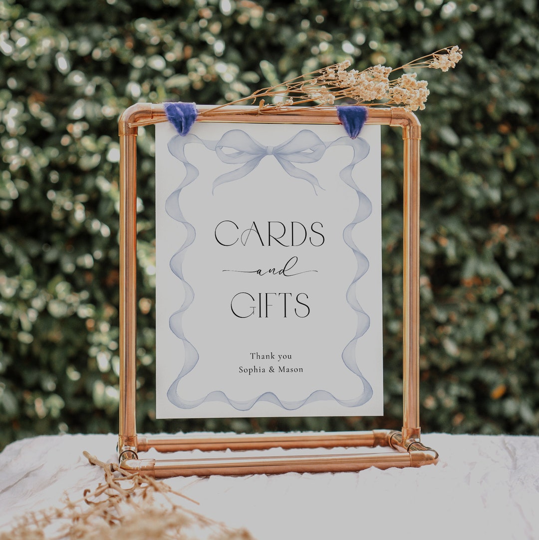 Blue Bow Cards and Gifts Sign, Wedding Gift Sign, Bow Gifts Sign ...