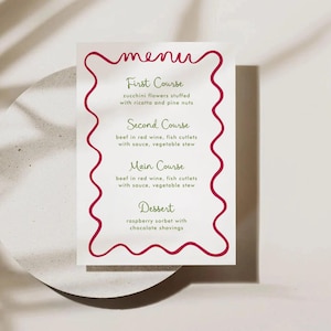 Curvy Menu Template, Hand Drawn, Wedding Bridal Shower Menu, Printable ...