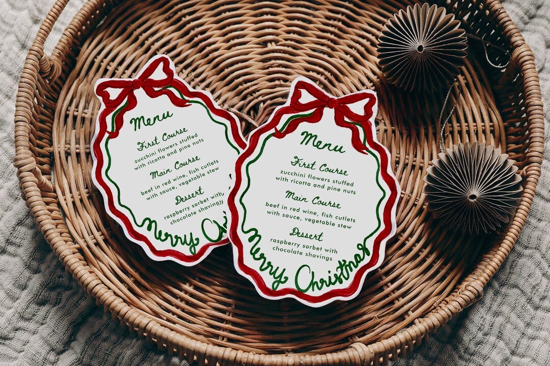 Editable Christmas Menu Template | DIY Printable Holiday Menu With Bow ...