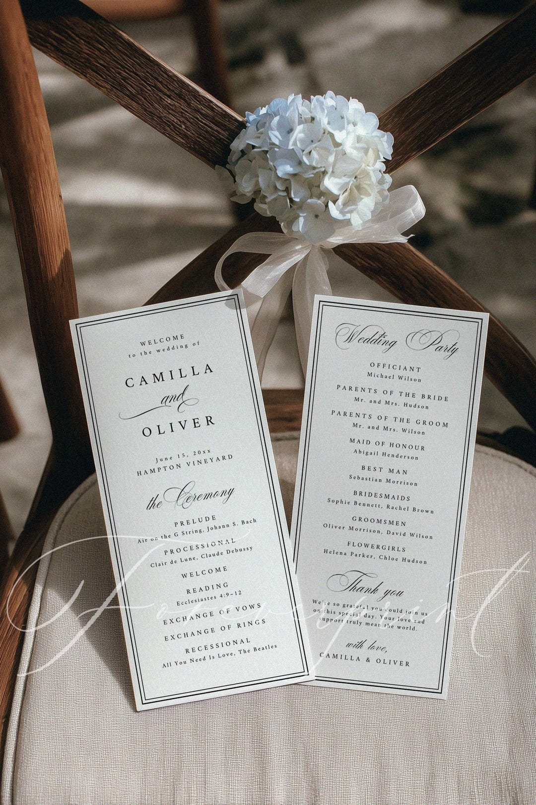 Classic Black and White Wedding Program Template, Order of Service ...