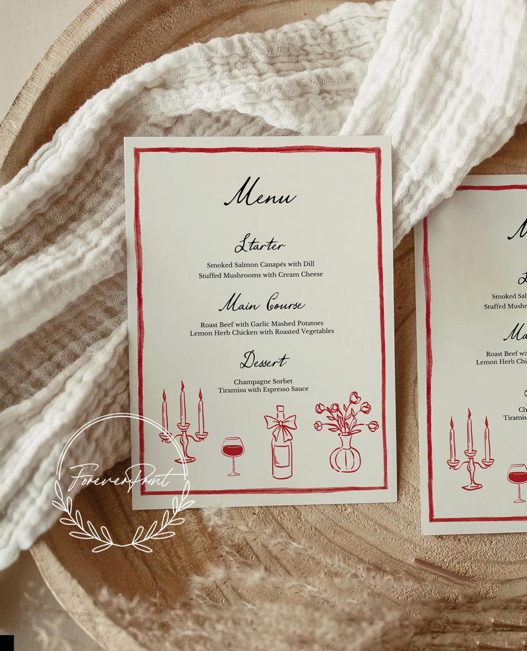 Whimsical Red Frame Menu Template, Hand Drawn, Wedding/bridal Shower ...