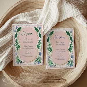 Colorful Floral Spring Menu Template, Hand Drawn, Printable Dinner Menu ...