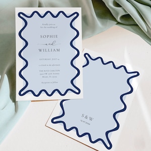 Wave Wedding Invitation Template Set, Minimalist Wedding Invitation ...