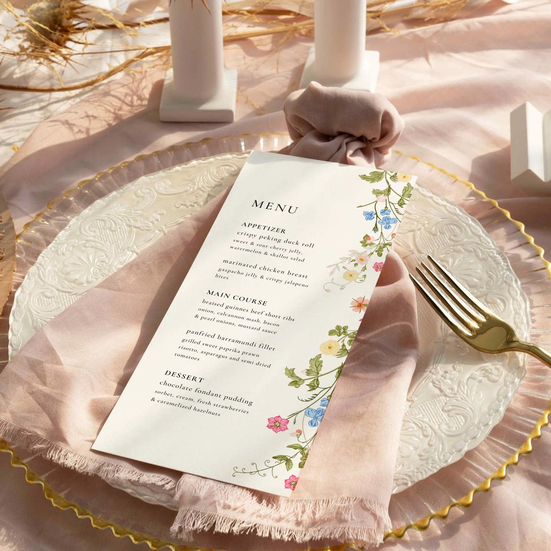 Wildflower Menu Template, Wildflower Wedding Menu, Pastel Wildflower ...