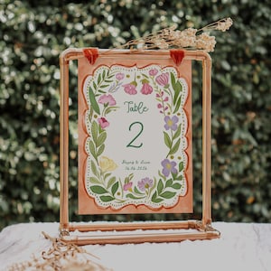 Peach Floral Table Number Template, Hand Drawn, Printable Table Sign ...