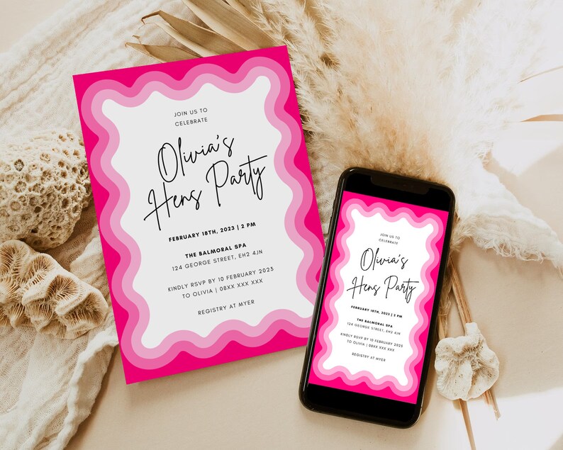 Hens Party Wave Bridal Shower Invitation Curve Modern Bridal - Etsy