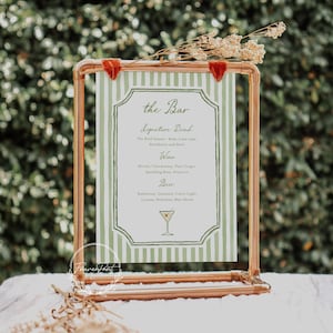Classic Wedding Bar Menu Template, Watercolor Green Stripes, Wedding ...