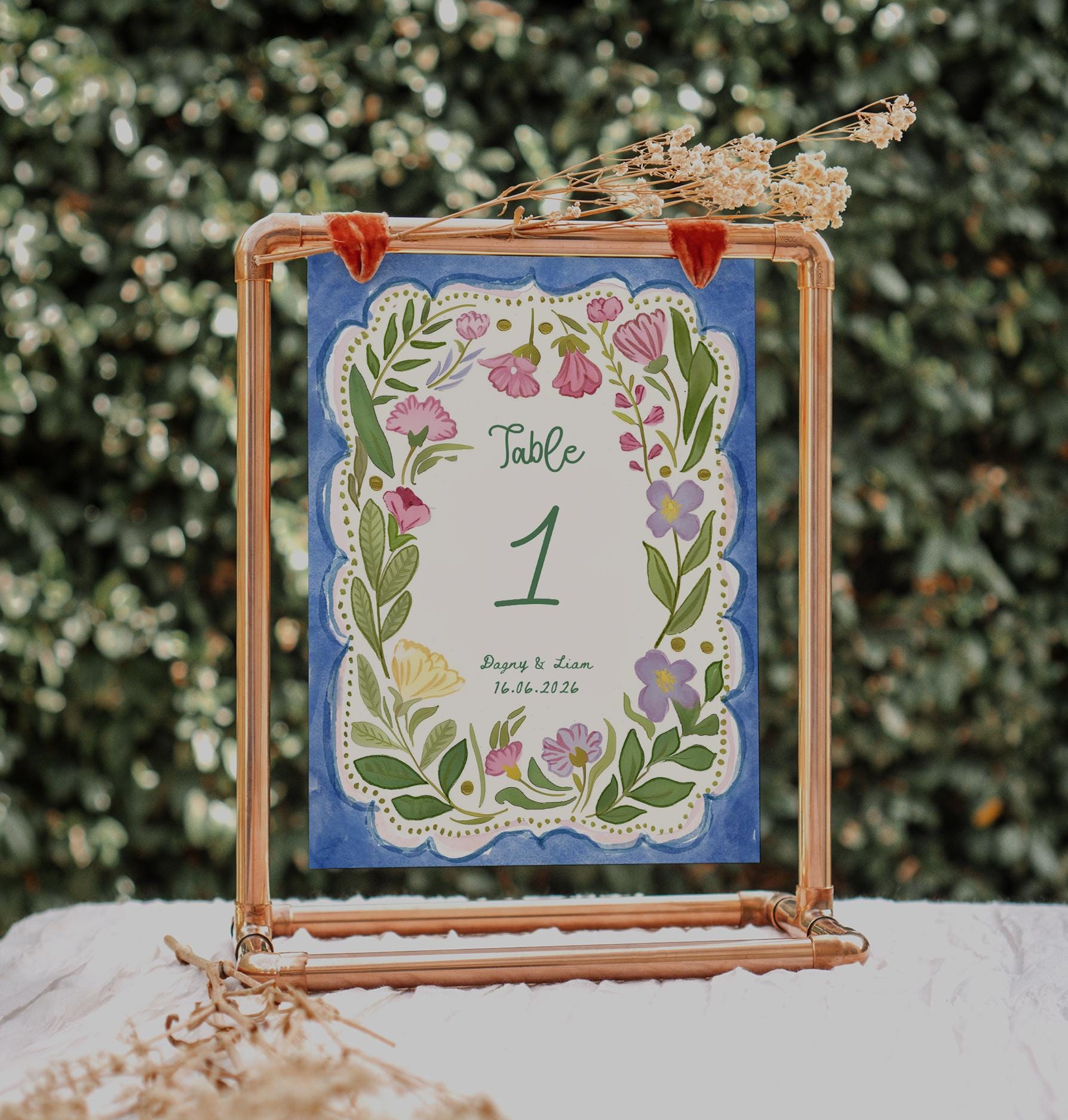Navy Blue Floral Table Number Template, Hand Drawn, Printable Table ...