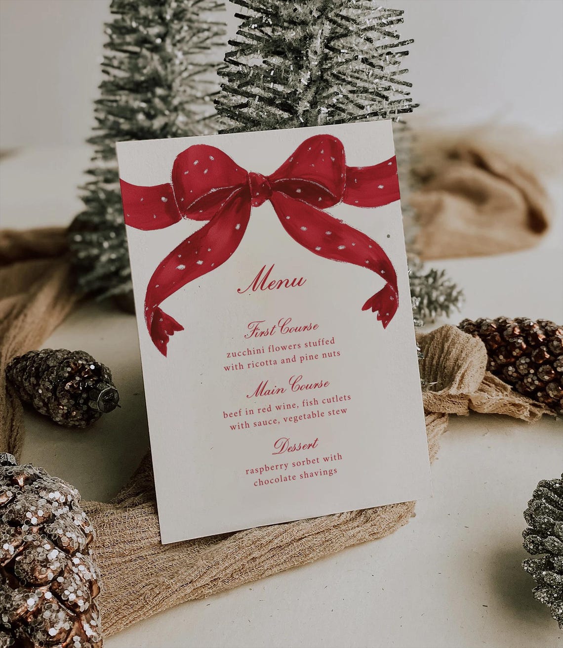 Editable Christmas Menu Template - Holiday Party Menu Printable - Red ...