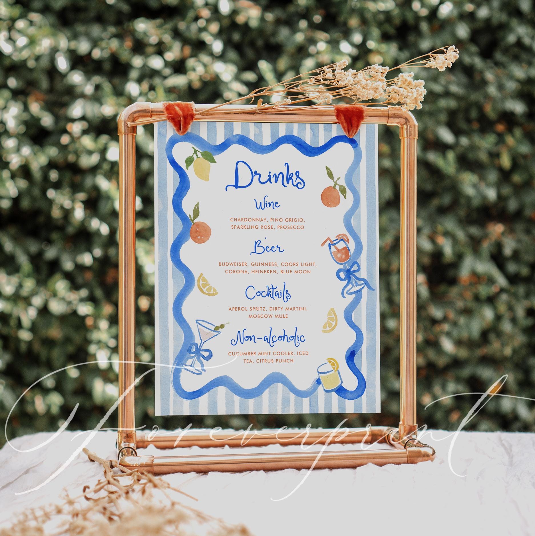 Blue Citrus Wedding Drink Menu Template, Editable Bar Sign, Printable ...