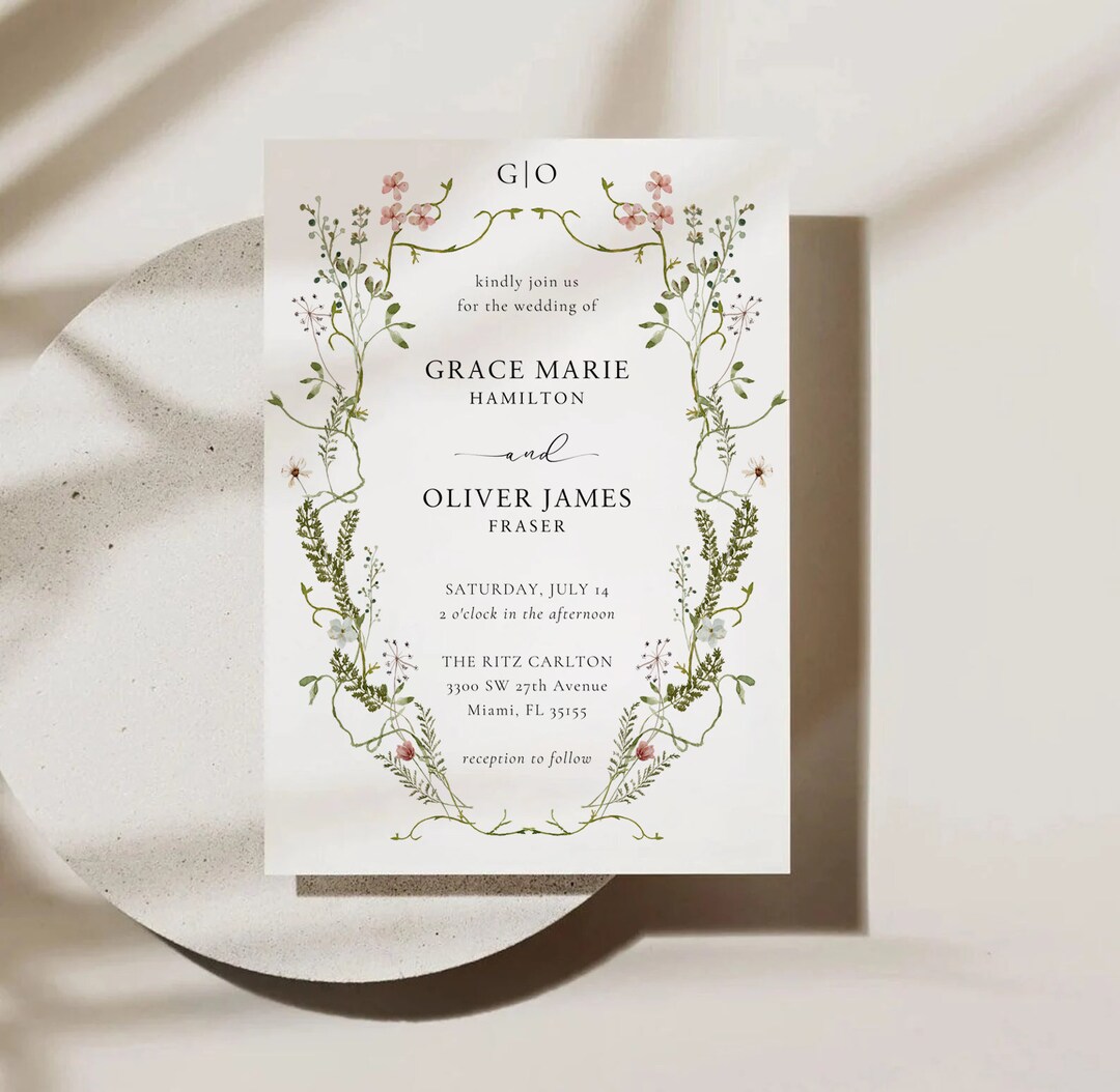 Wildflower Wedding Invitation Template, Printable Wedding Invitation ...