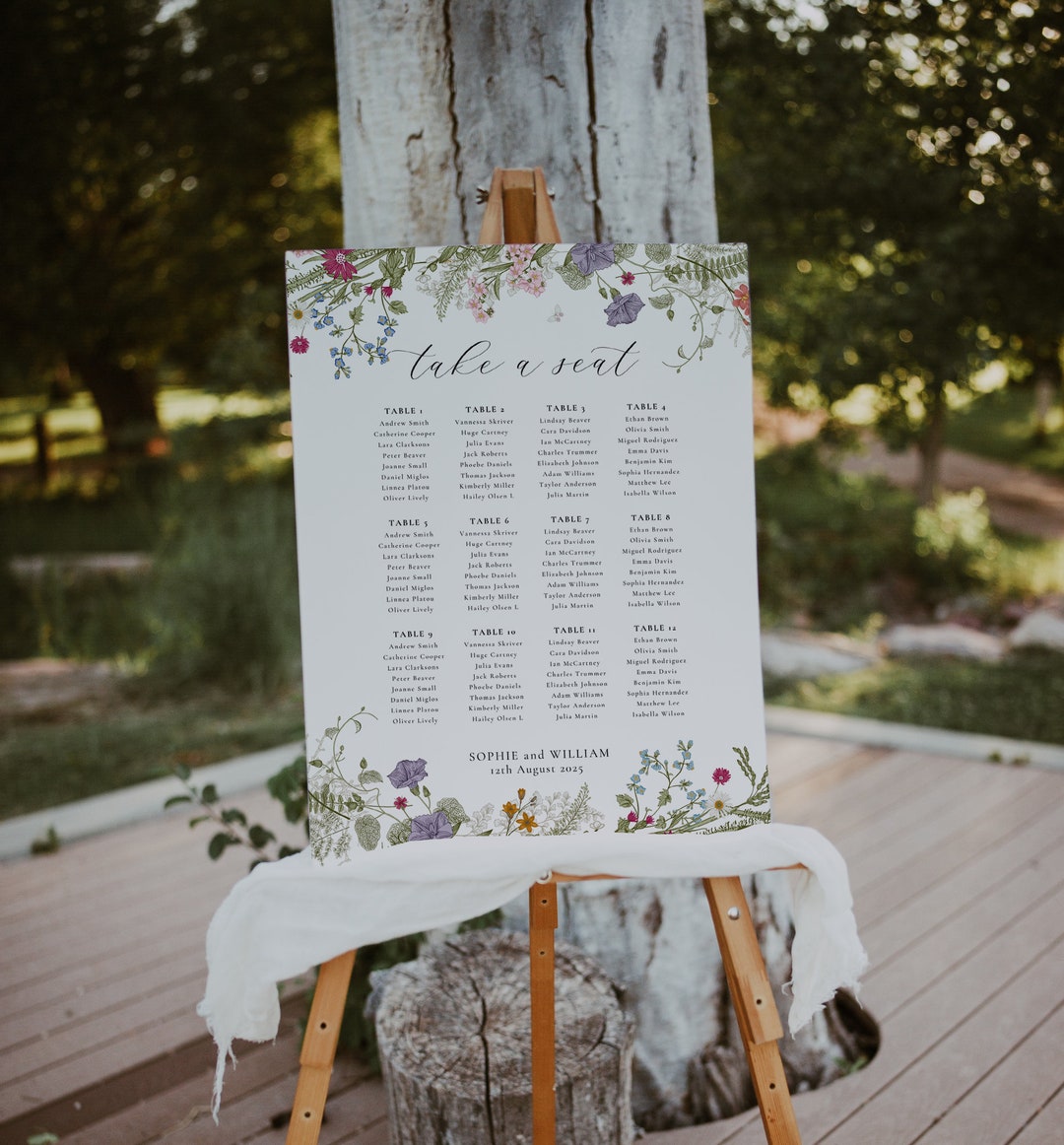Wildflower Wedding Seating Chart, Printable Wedding Table Plan, Wedding ...