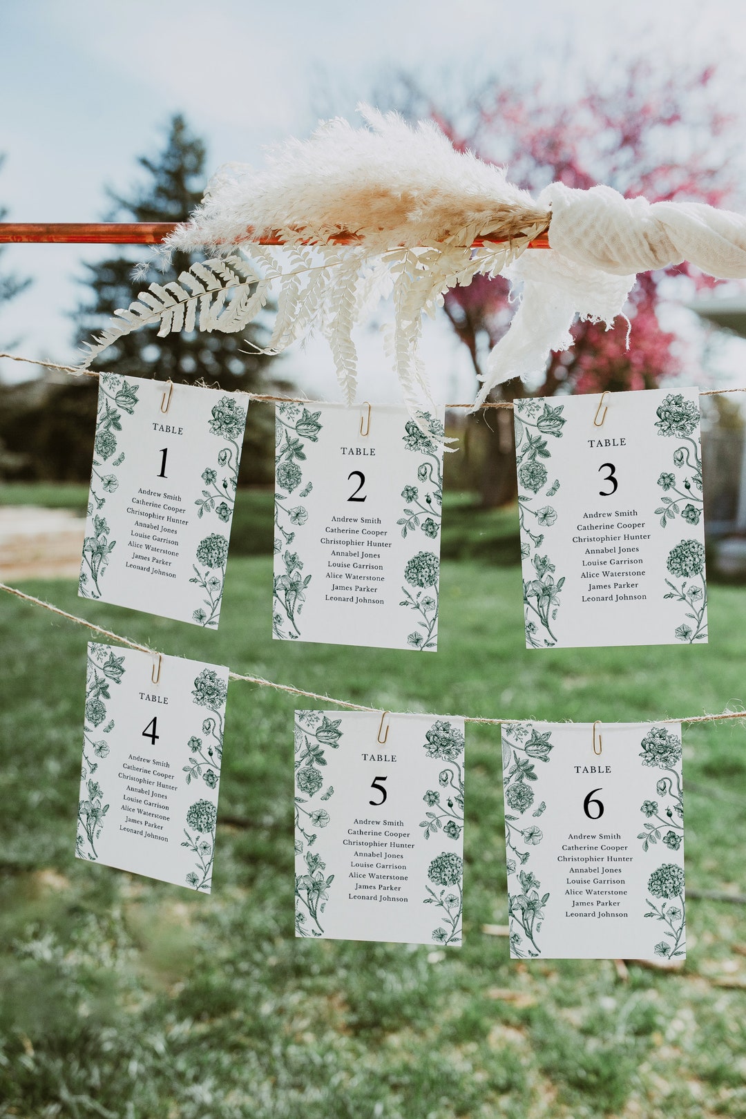 Green Floral Wedding Table Numbers Seating Chart, Editable Table ...