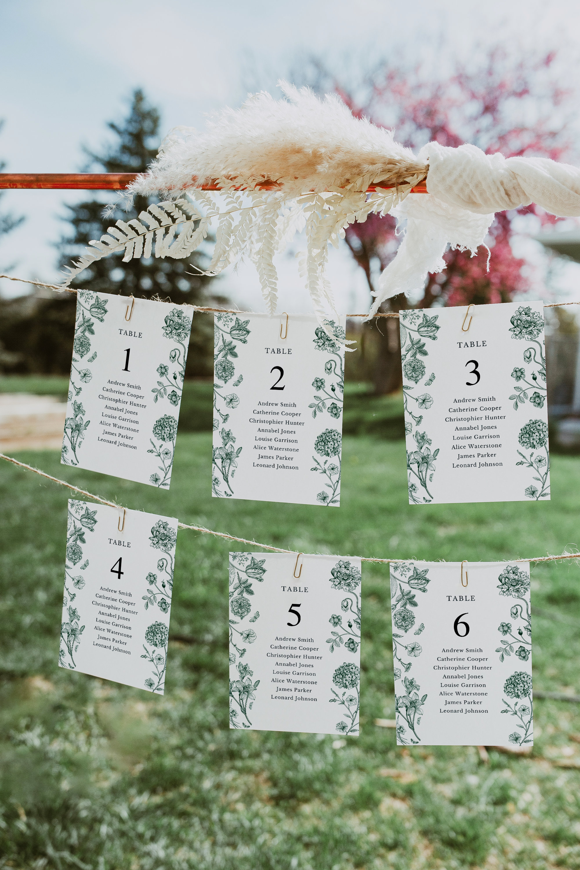 Green Floral Wedding Table Numbers Seating Chart, Editable Table ...
