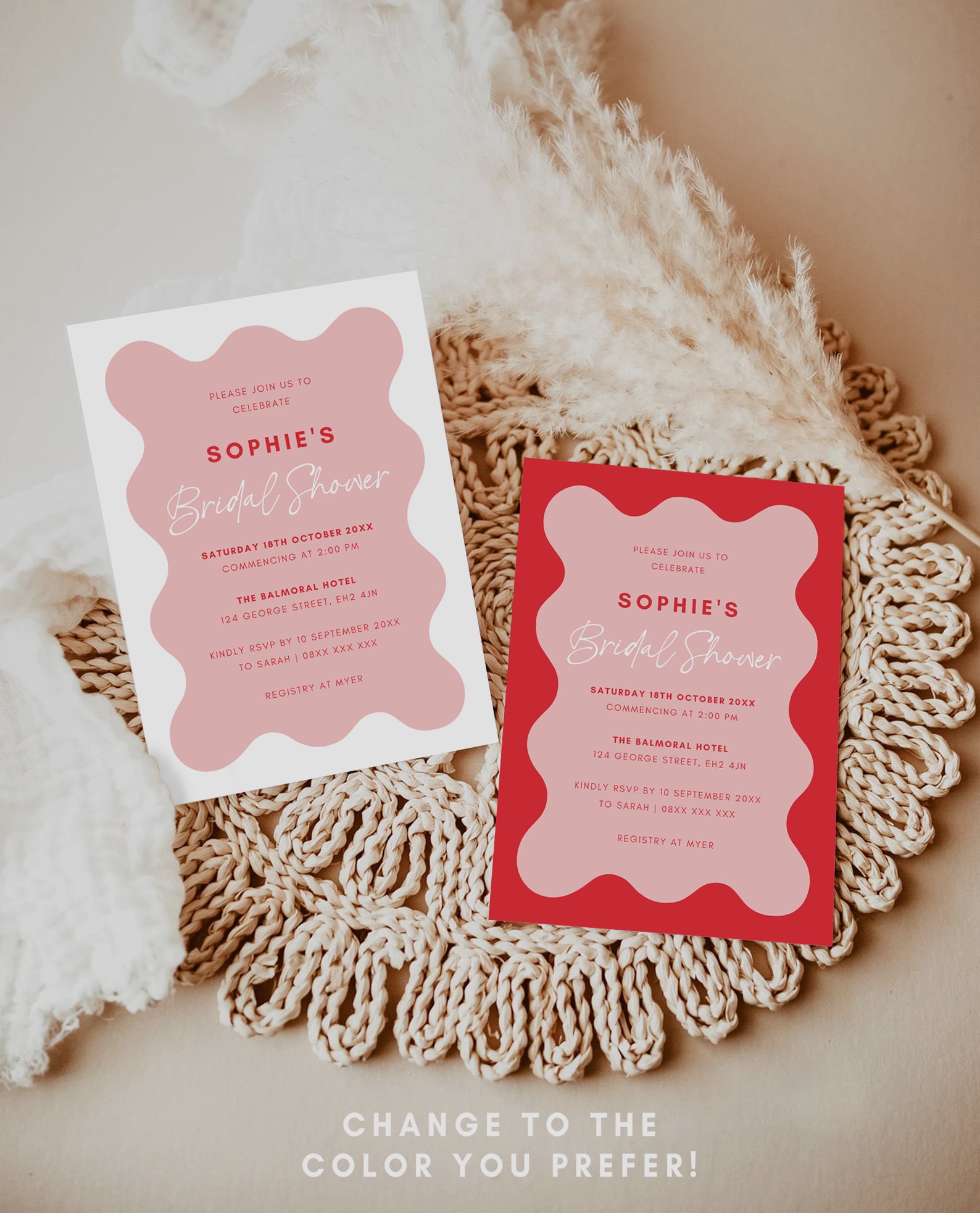 Wave Bridal Shower Invitation, Curve Modern Bridal Shower Invite, PINK ...