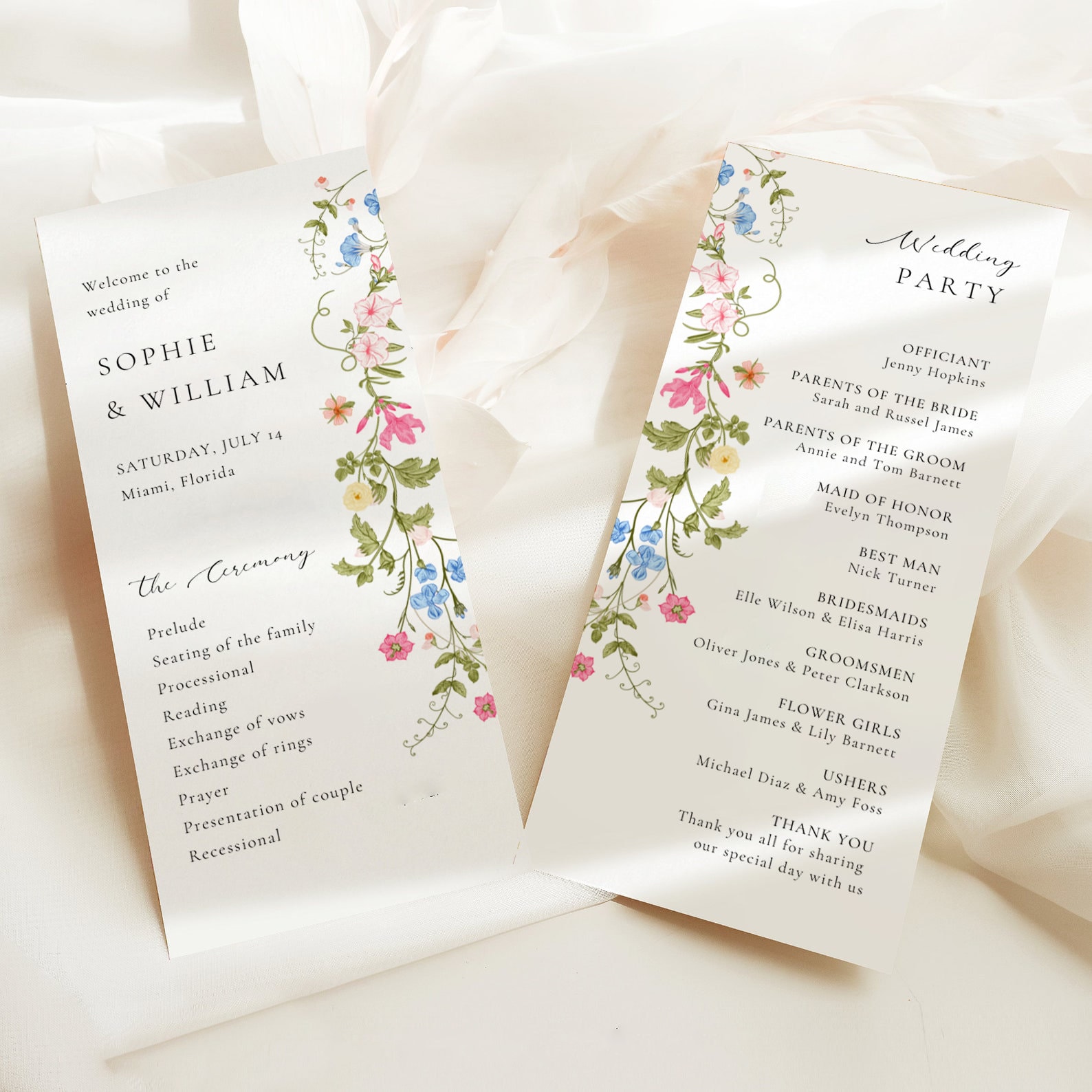 Wildflower Program Template, Wildflower Wedding Program, Wedding Day ...