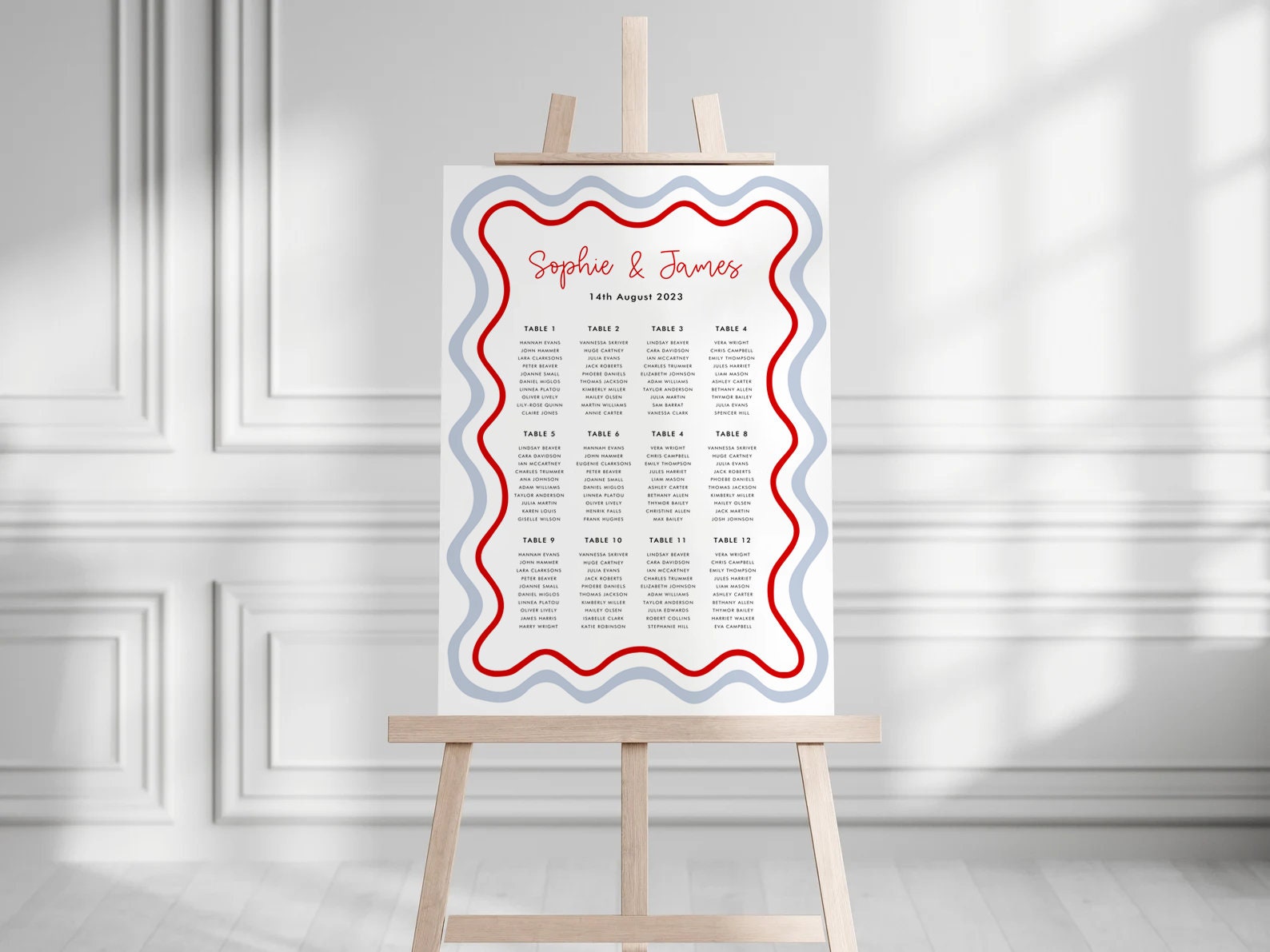 Wave Wedding Seating Chart Template With Scallop Edge, Modern Retro ...