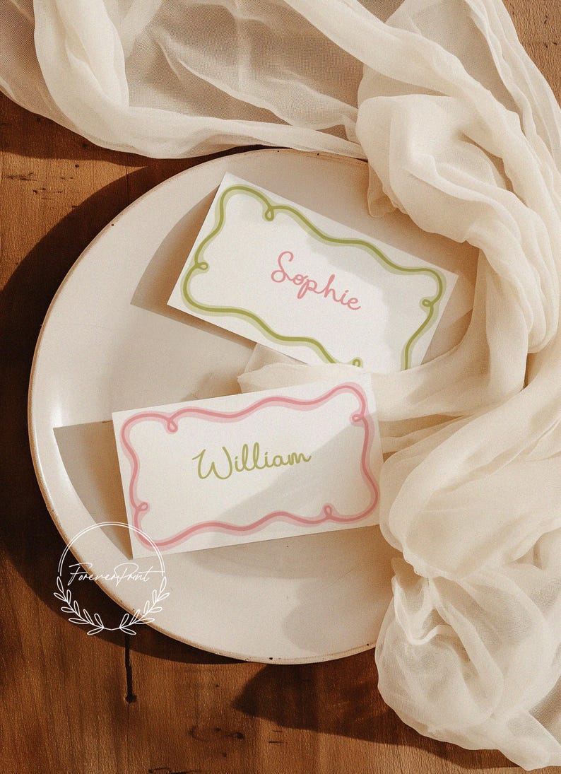 Squiggly Place Cards, Colorful Name Cards, Wavy Border, Curvy Frame ...