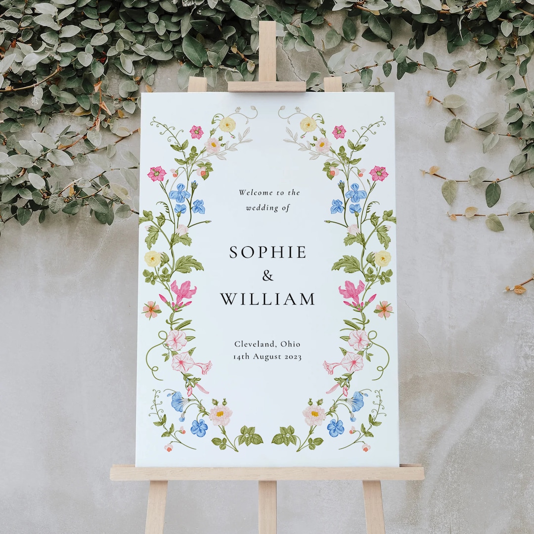 Wildflower Wedding Welcome, Floral Welcome Sign Template, Welcome Sign ...