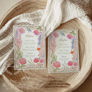 Pink Floral Menu Template, Hand Drawn, Printable Dinner Menu, Editable ...