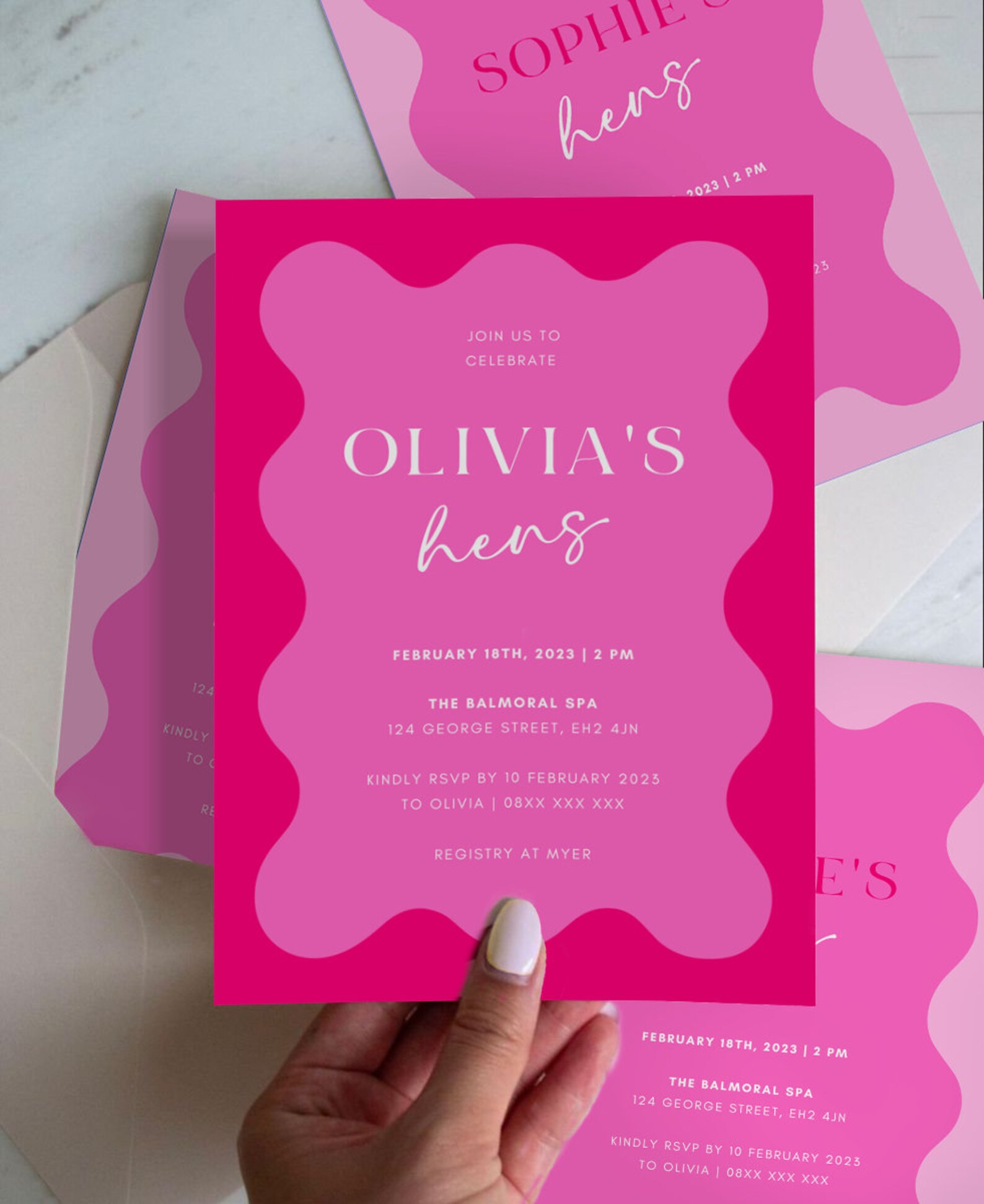 Wave Bridal Shower Invitation, Curve Modern Bridal Shower Invite, Pink ...
