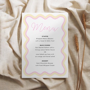 Wavy Menu Template, Hand Drawn, Wedding/bridal Shower Menu, Printable ...