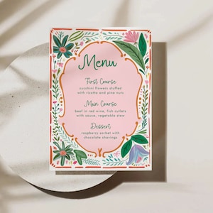 Colorful Floral Spring Menu Template, Hand Drawn, Printable Dinner Menu ...