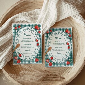 Strawberries Menu Template, Checkered Menu, Printable Dinner Menu ...
