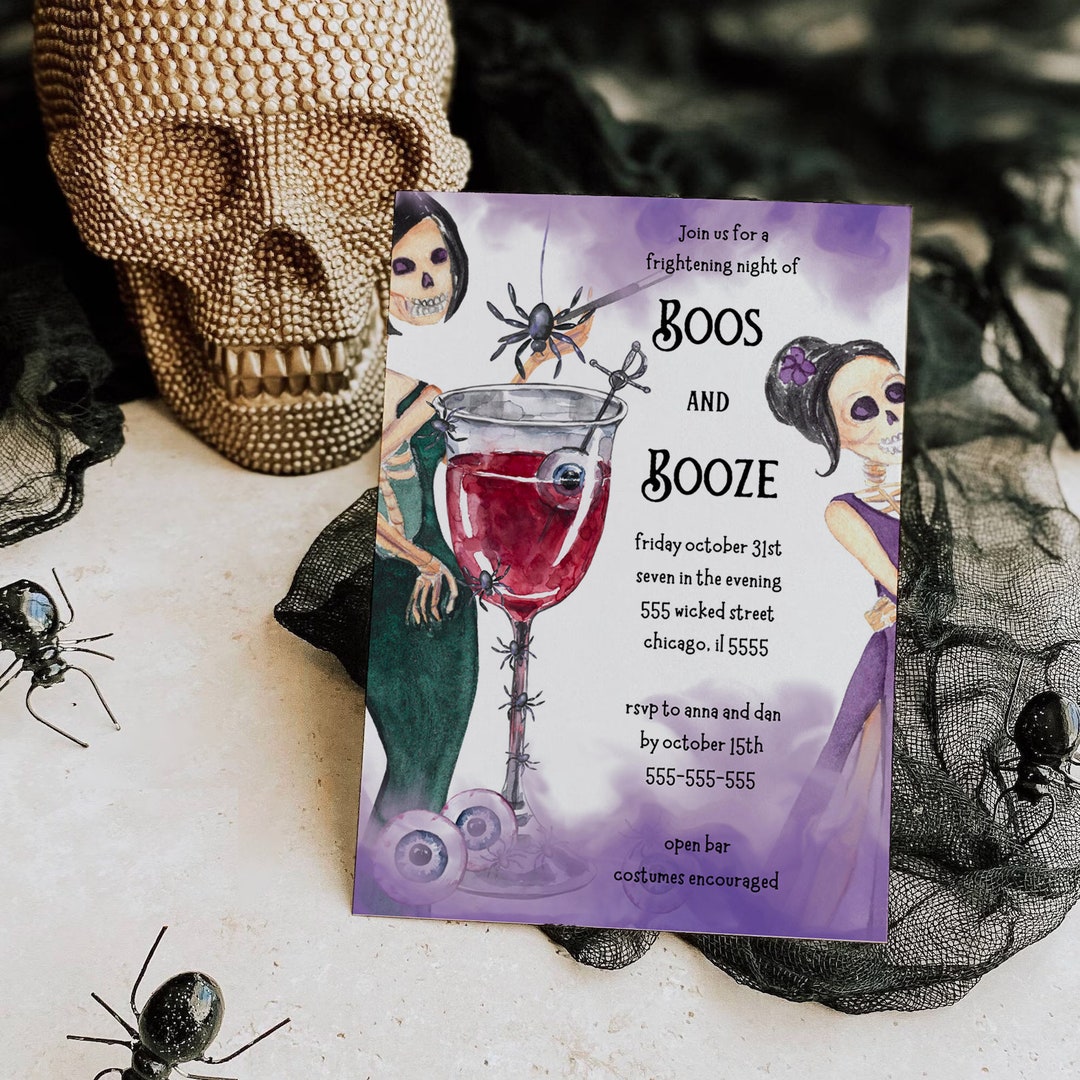 Printable Adult Halloween Party Invitation Template, Boos + Booze ...