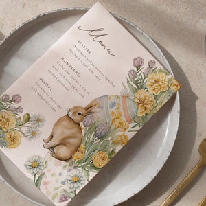 Easter Brunch Menu, Easter Menu, Watercolor Bunny Menu, Printable ...
