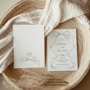 Bow Wedding Invitation, Hand Drawn Invitation, Editable Template ...