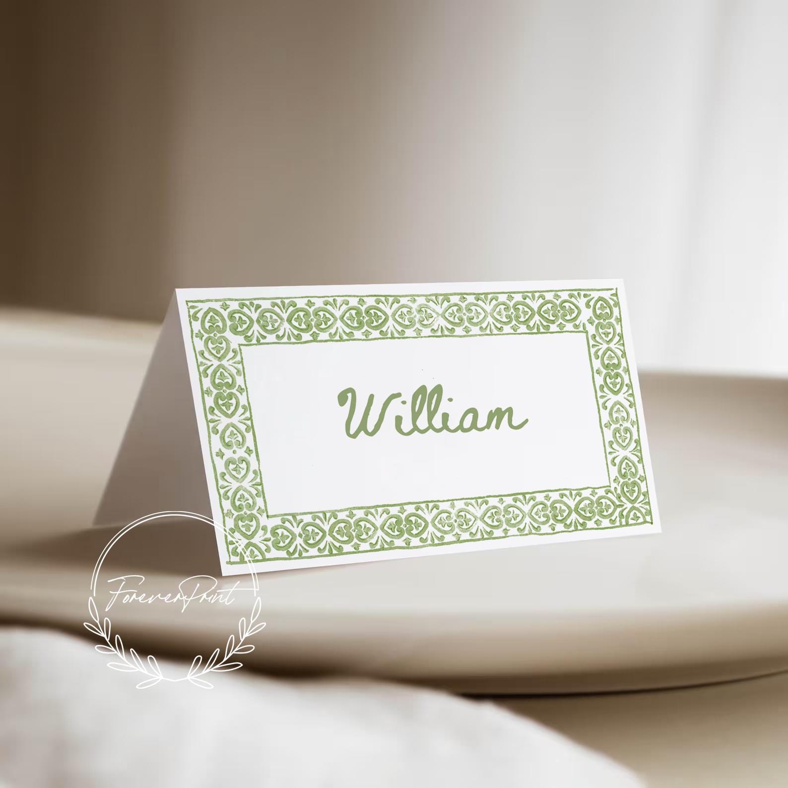 Green Decorative Border Place Cards Template, Printable Place Cards ...