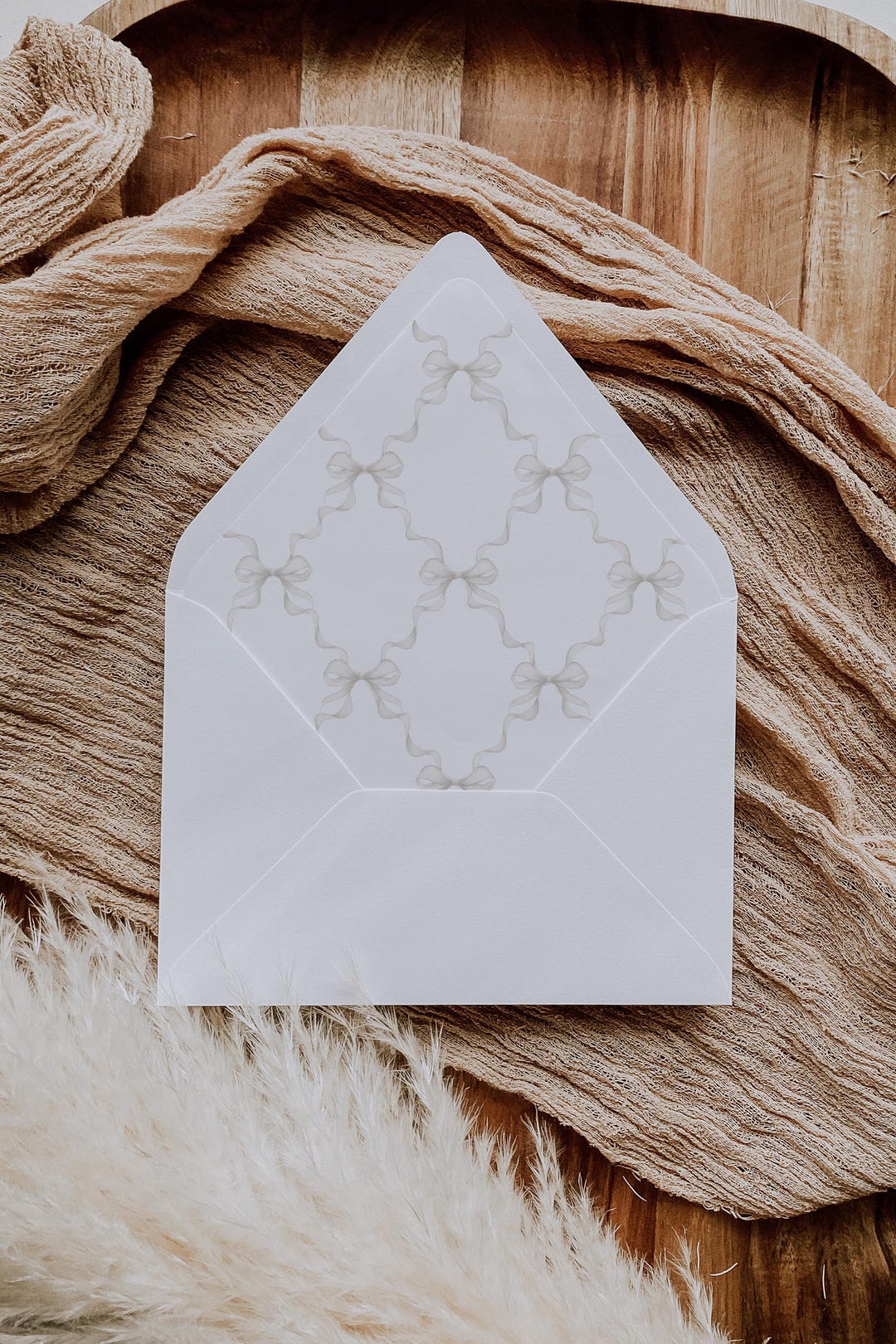 Beige Bow Envelope Liner Template, Printable Wedding Invitation, Bow ...