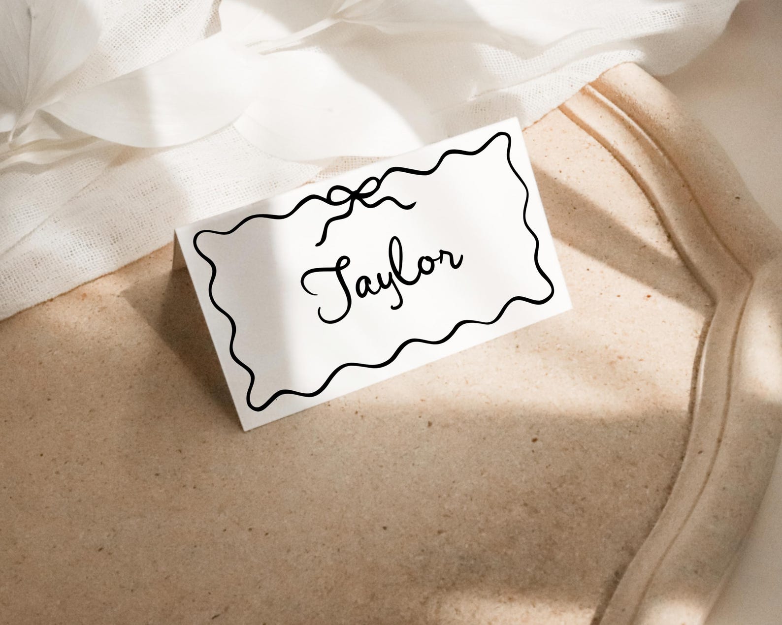 Curvy Bow Place Cards, Colorful Name Cards, Wavy Border, Curvy ...