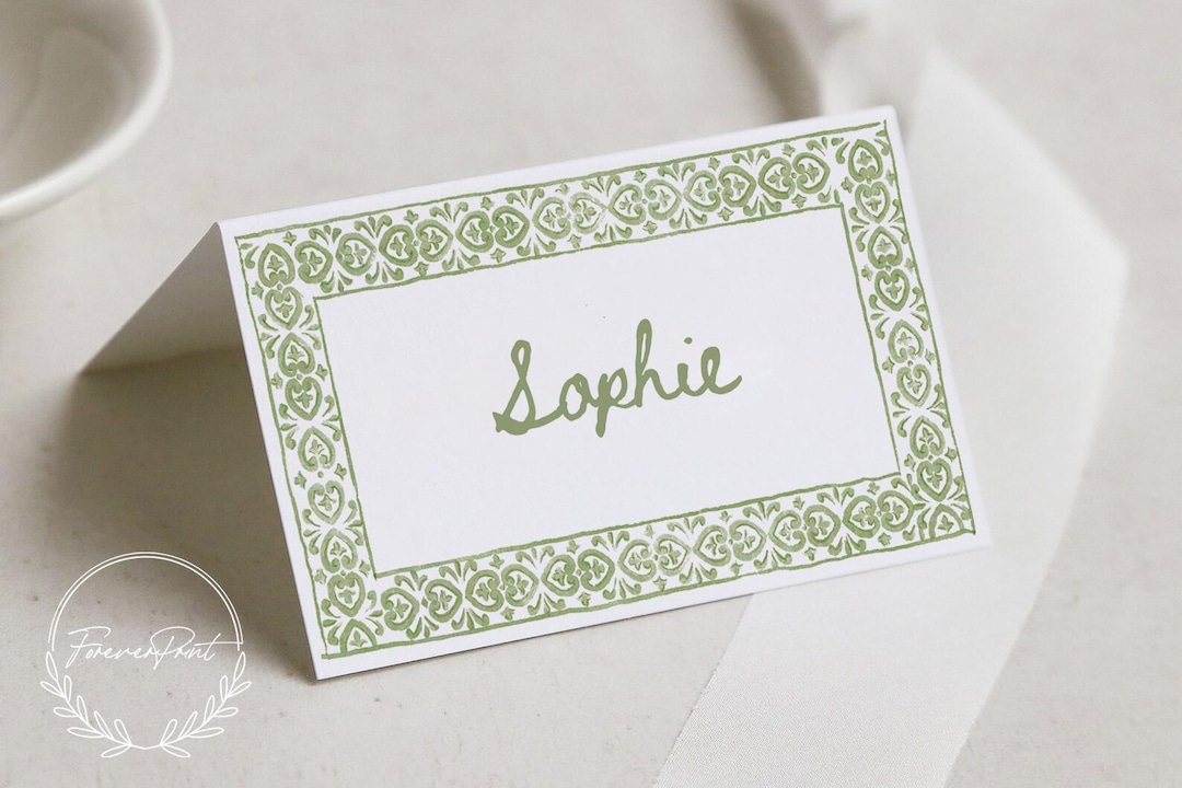 Green Decorative Border Place Cards Template, Printable Place Cards ...