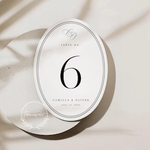 Minimalist Oval Table Number Template Black White Wedding Table Sign ...