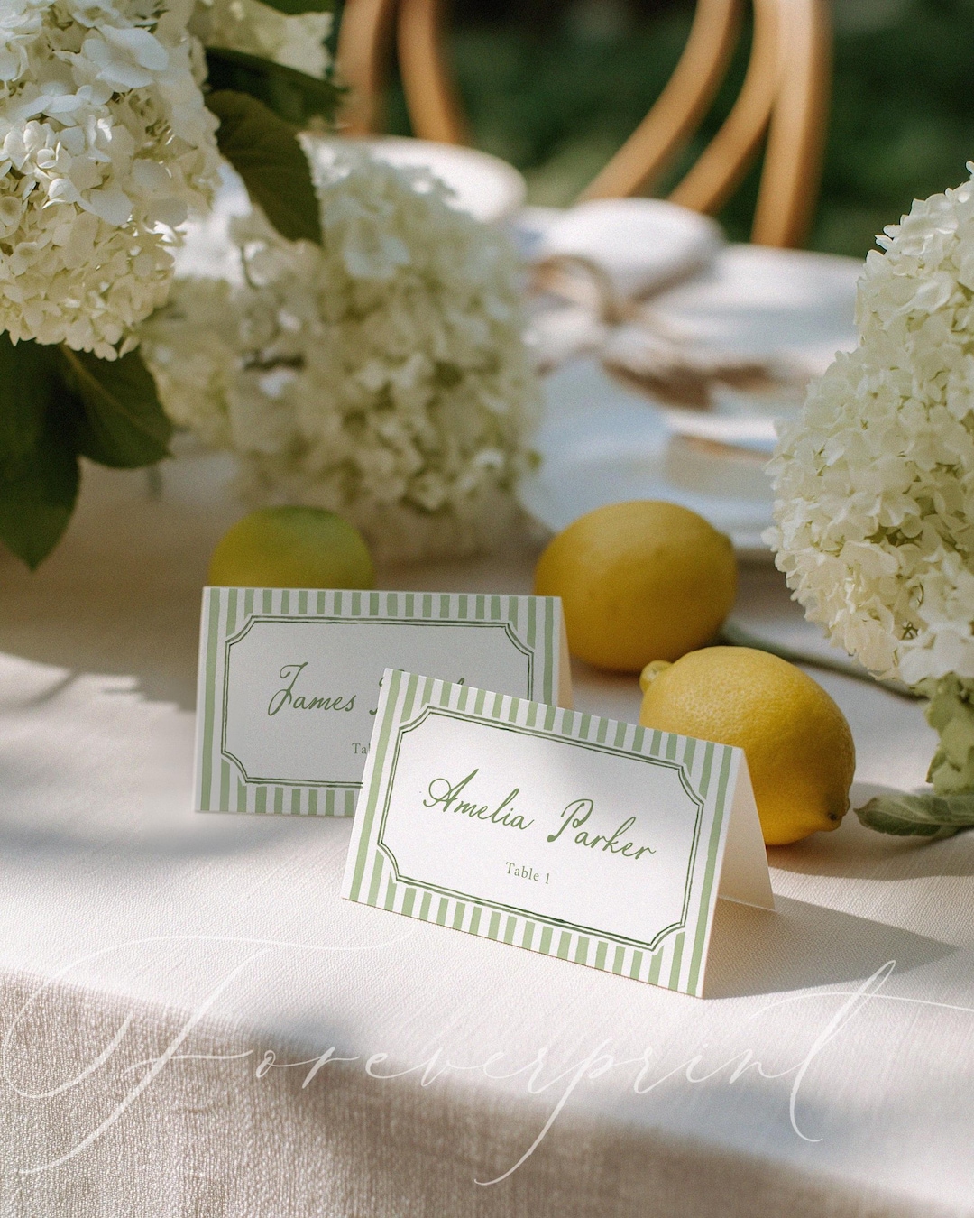 Elegant Green Striped Place Cards Template, Printable Place Cards ...