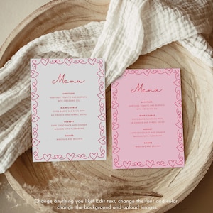 HEARTS Menu Editable Template, Printable Dinner Menu Card, Dinner Party ...