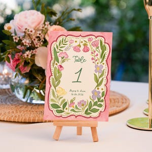 Pink Floral Table Number Template, Hand Drawn, Printable Table Number ...