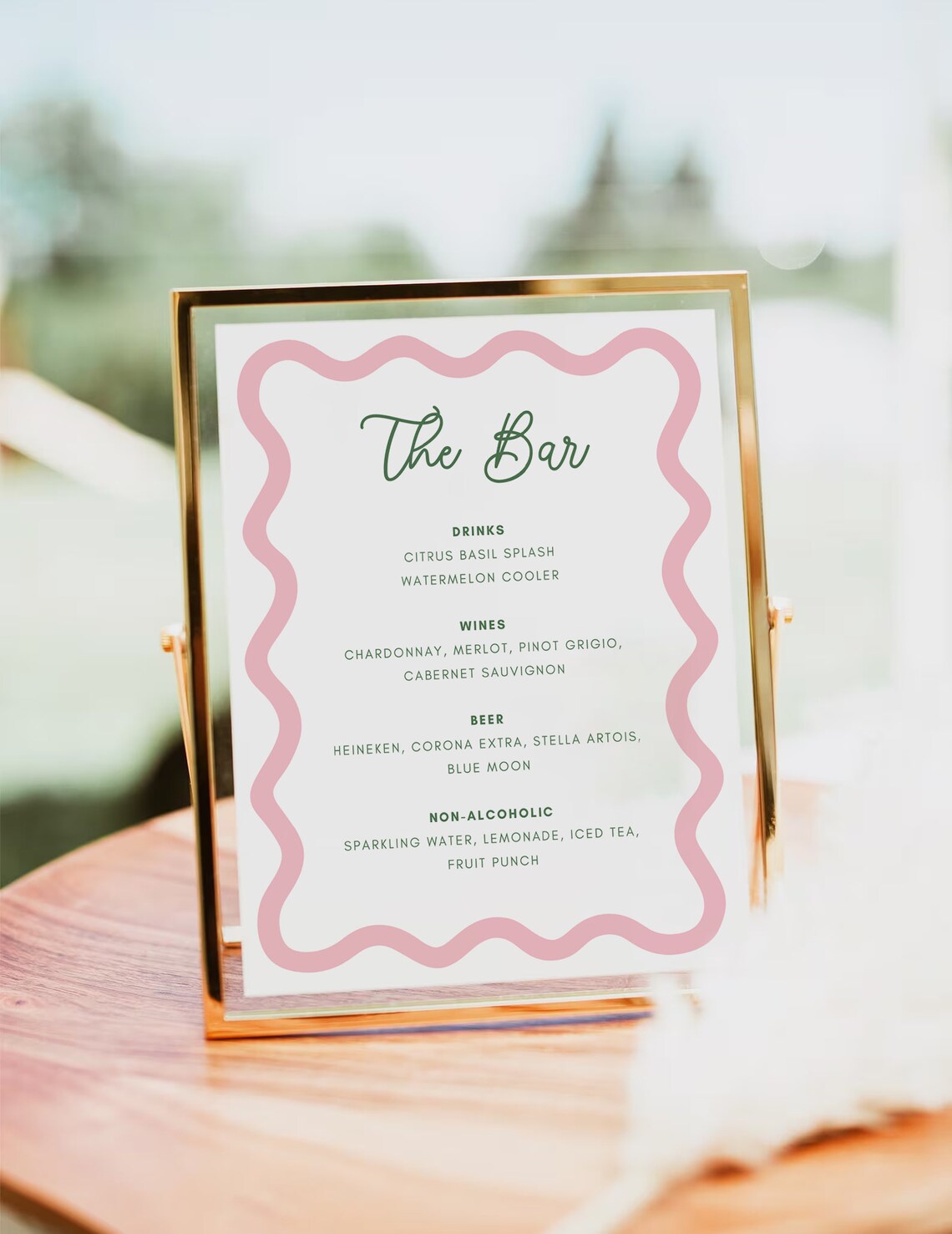 Wavy Bar Menu Template, Hand Drawn, Wedding/bridal Shower Bar Menu ...