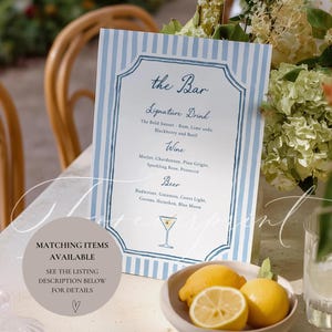 Blue Striped Wedding Table Number Template, Elegant Watercolor Table ...