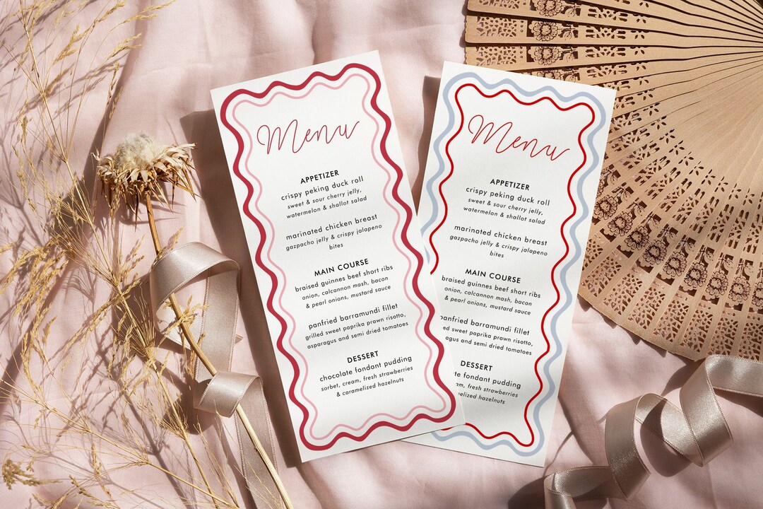 Wavy Menu Template, Hand Drawn, Wedding/bridal Shower Menu, Printable ...