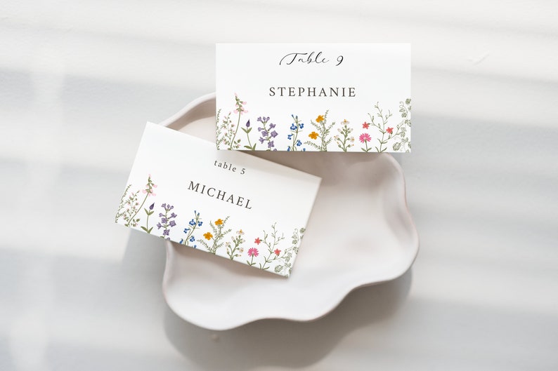 Wildflower Place Cards Template, Printable Place Cards, Wedding Name ...
