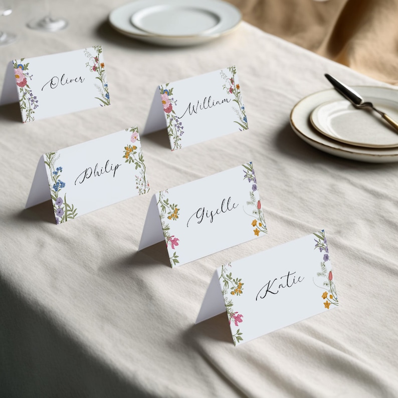 Wildflower Place Cards Template, Printable Place Cards, Wedding Name ...