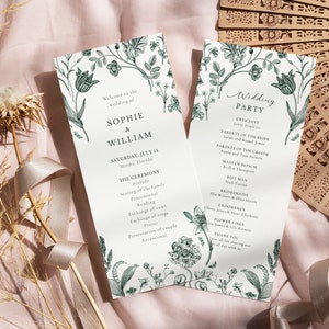 Wedding Program Template, Green Floral Wedding Template, Printable ...