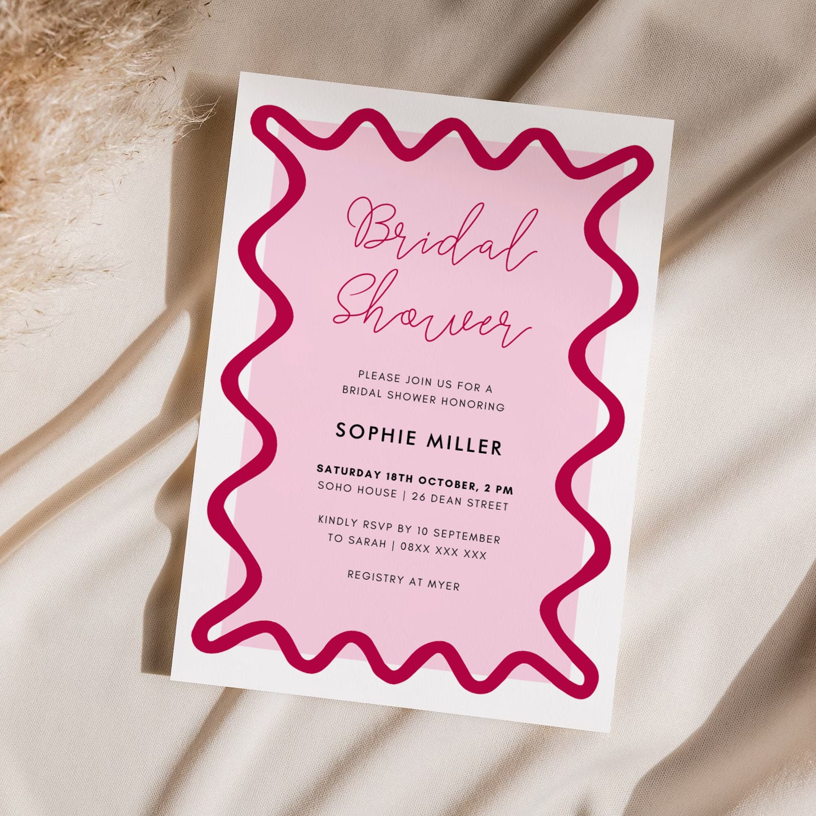 Wave Bridal Shower Invitation, Curve Modern Bridal Shower Invite, PINK ...