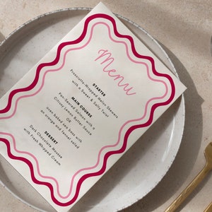 Pink Wavey Menu & Placecard Template, Instant Download Editable Menu ...